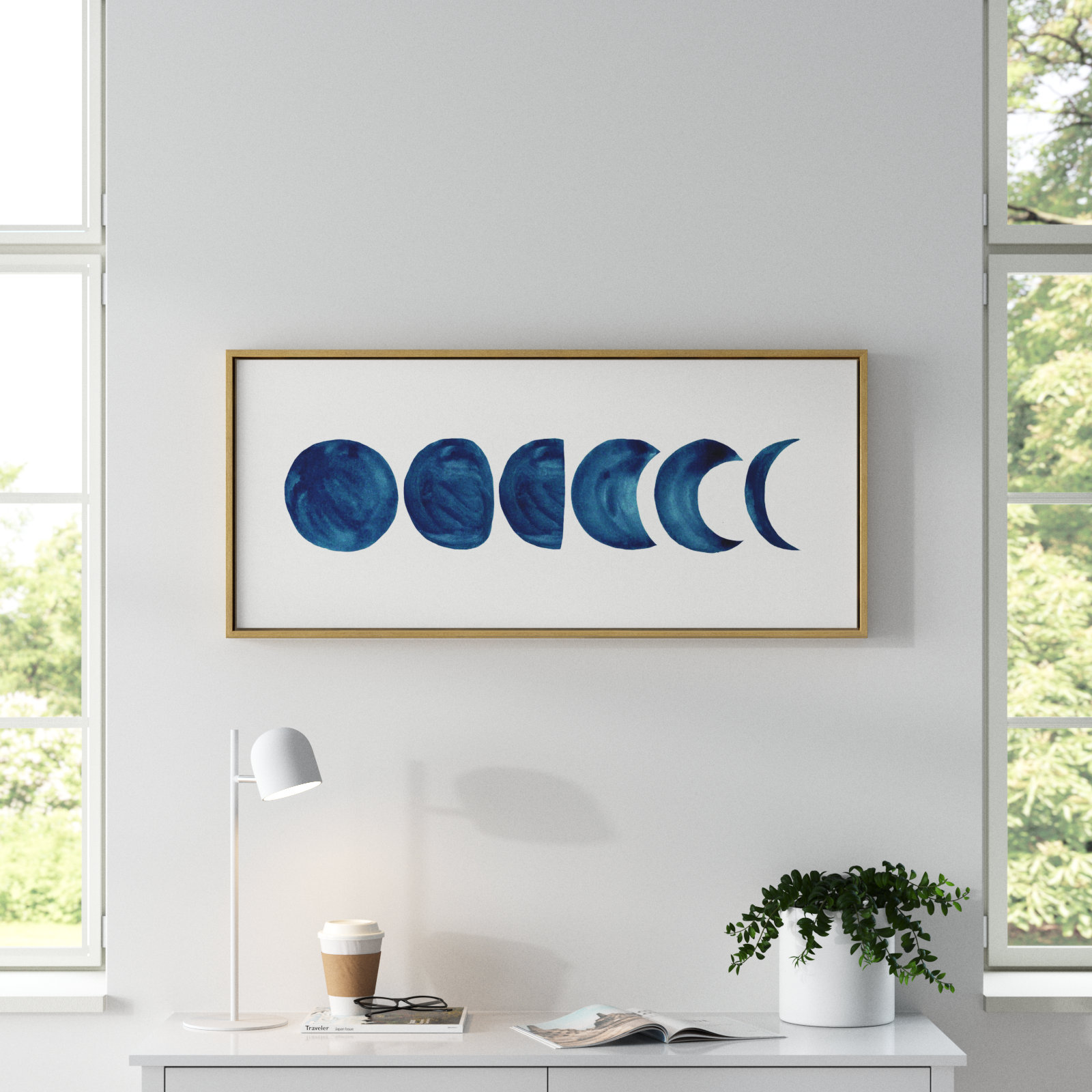 Beachcrest Home Shalyce Linear Moon Phases Framed Canvas By Teju Reval Of Snazzyhues 18X40 Gold ...